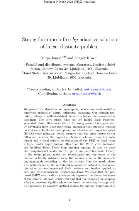 pdf strong form mesh free hp adaptive solution of linear elasticity problem