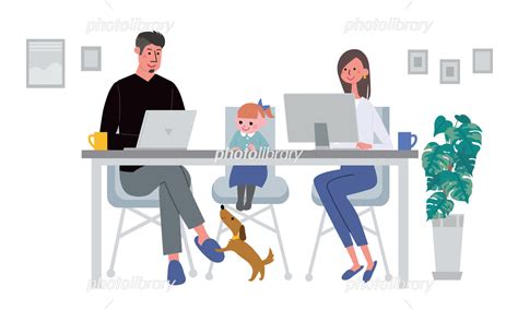 リモートワークをする夫婦 在宅勤務 テレワーク イラスト イラスト素材 6366145 フォトライブラリー Photolibrary