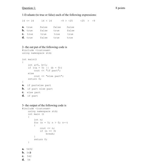 solved question 1 8 points 1 evaluate to true or false