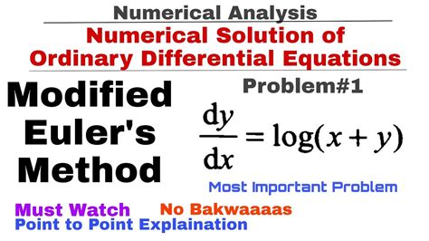 7 modified euler s method problem 1 numerical solution of ordinary differential equations