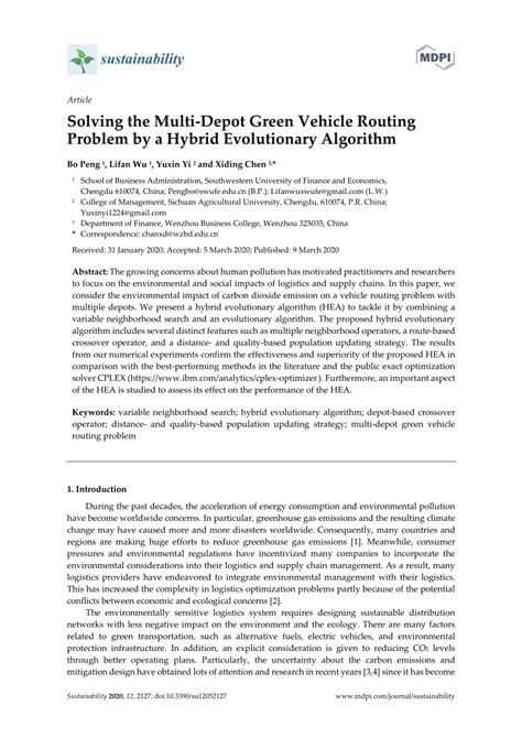 pdf solving the multi depot green vehicle routing problem by a hybrid evolutionary algorithm