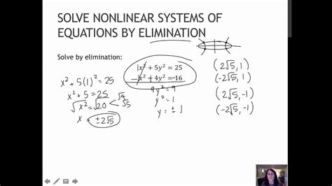 Solve Nonlinear Systems Of Equations By Elimination Youtube