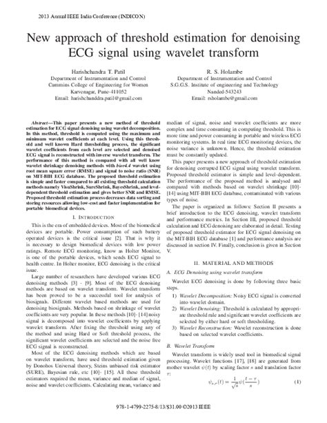 pdf new approach of threshold estimation for denoising ecg signal using wavelet transform
