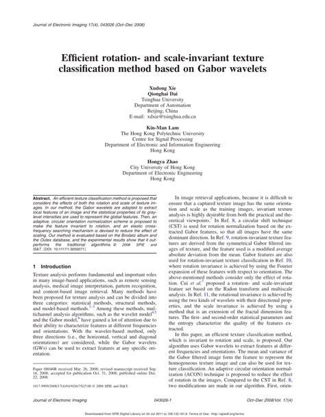 pdf efficient rotation and scale invariant texture classification method based on gabor wavelets