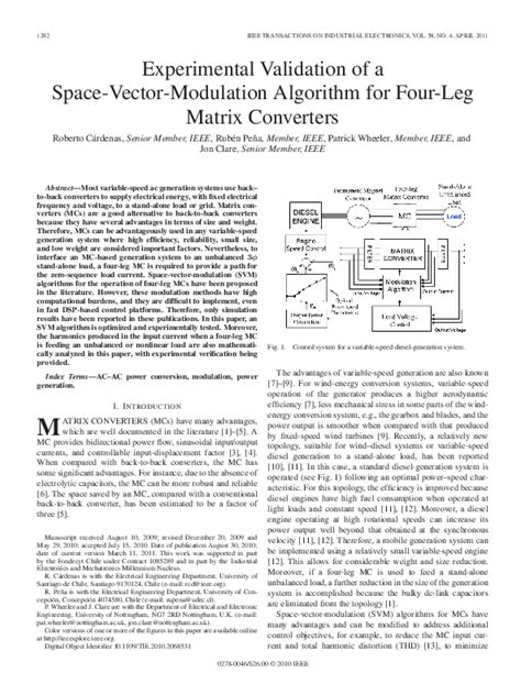 pdf experimental validation of a space vector modulation algorithm for four leg matrix