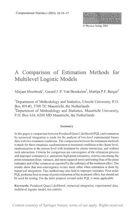 a comparison of estimation methods for multilevel logistic models request pdf