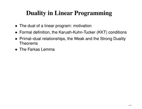 05 lecture lin prog dual duality in linear programming the dual of a linear program