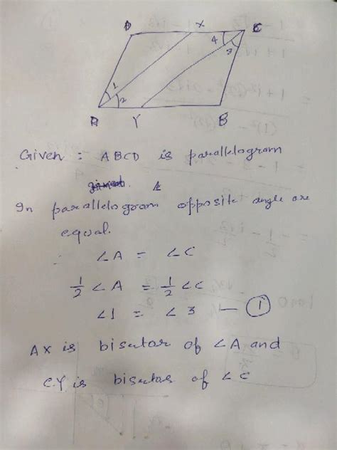 in the adjacent figure abcd is a parallelogram and line segments ax and cy bisect the angles a