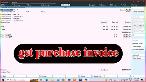 Tally Prime Purchase Entry In Tally Prime Gst Invoice In Tally