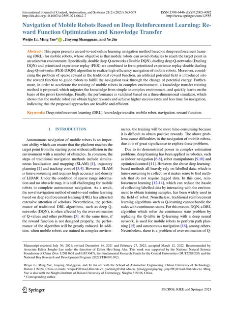 pdf navigation of mobile robots based on deep reinforcement learning reward function