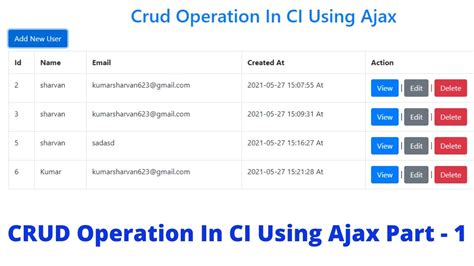crud operation in codeigniter using ajax part 01 youtube