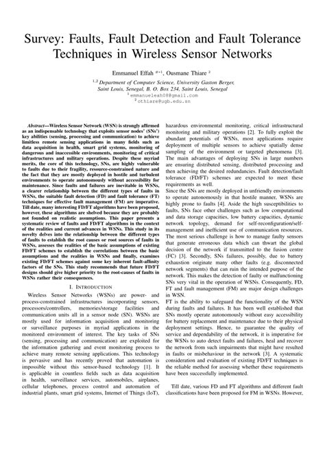 pdf survey faults fault detection and fault tolerance techniques in wireless sensor networks