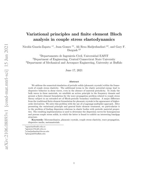 variational principles and finite element bloch analysis in couple stress elastodynamics deepai