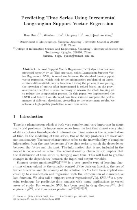pdf predicting time series using incremental langrangian support vector regression