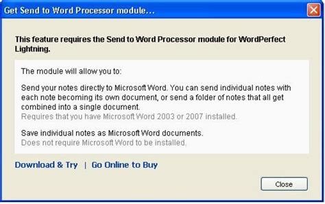 kb corel installing the new send to word processor module