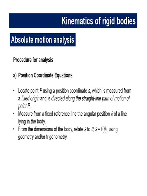 kinematics of rigid bodies kinematics of rigid bodies absolute motion analysis absolute motion