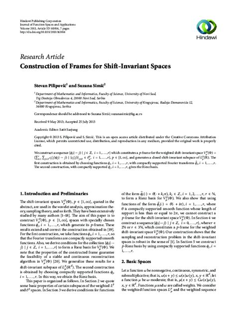 pdf construction of frames for shift invariant spaces stevan pilipovic