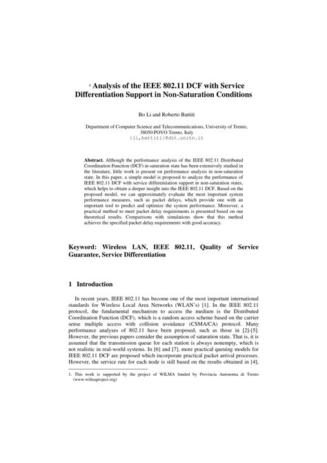 pdf analysis of the ieee 802 11 dcf with service differentiation support in non saturation