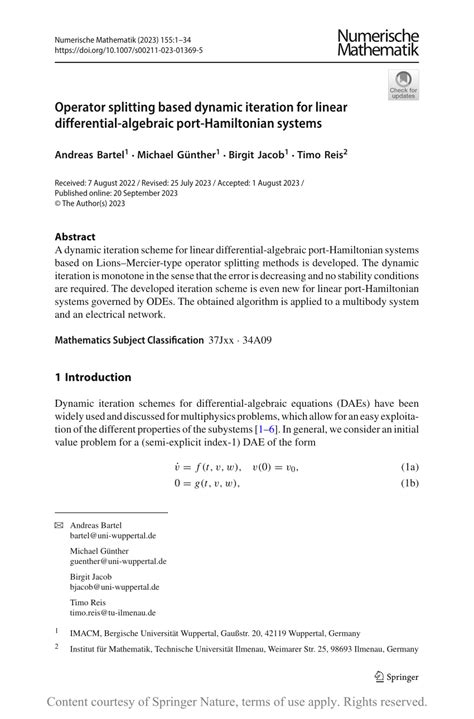 pdf operator splitting based dynamic iteration for linear differential algebraic port