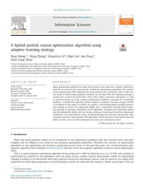 pdf a hybrid particle swarm optimization algorithm using €¦ · swarm optimization pso