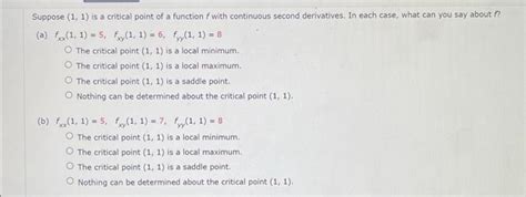 solved suppose 1 1 is a critical point of a function f