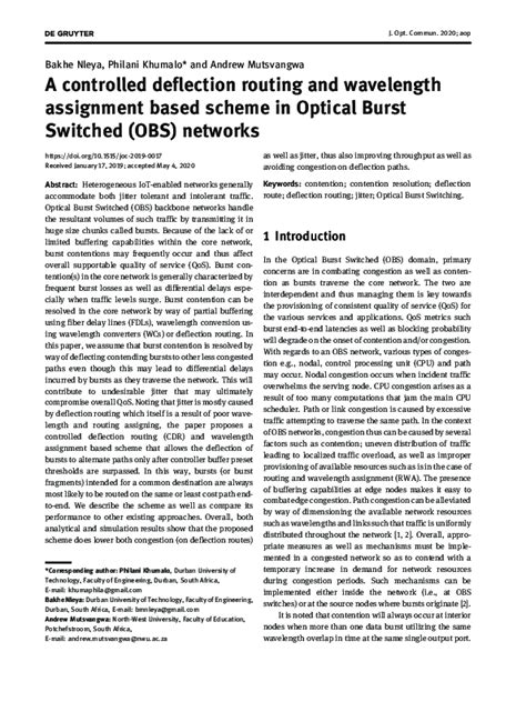 pdf a controlled deflection routing and wavelength assignment based scheme in optical burst