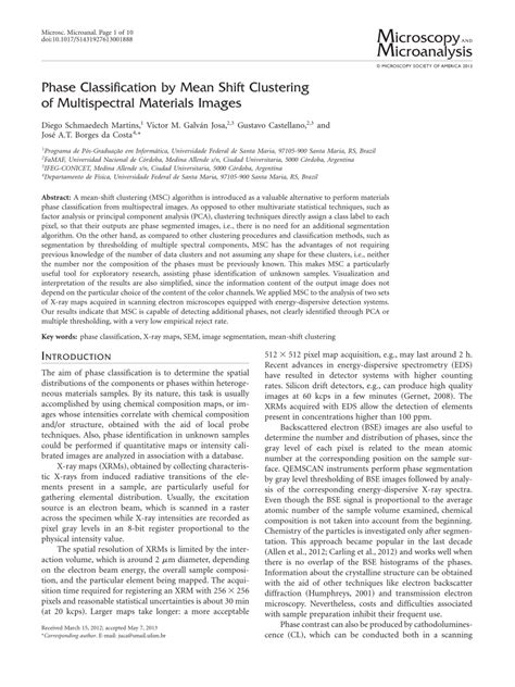 pdf phase classification by mean shift clustering of multispectral materials images