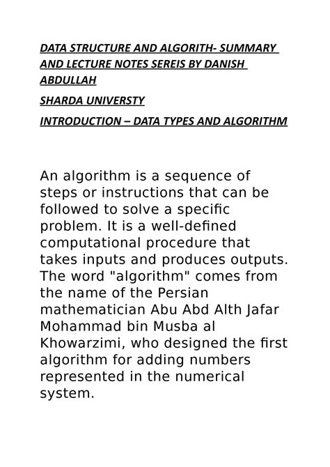 data structure and algorithm notes 1 data structure and algorith summary and lecture notes