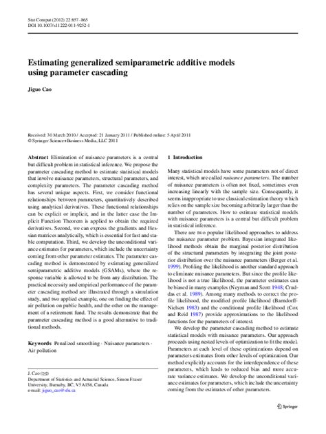 pdf estimating generalized semiparametric additive models using parameter cascading jiguo