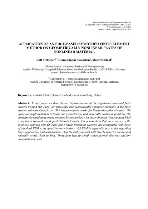 pdf application of an edge based smoothed finite element method on geometrically non linear
