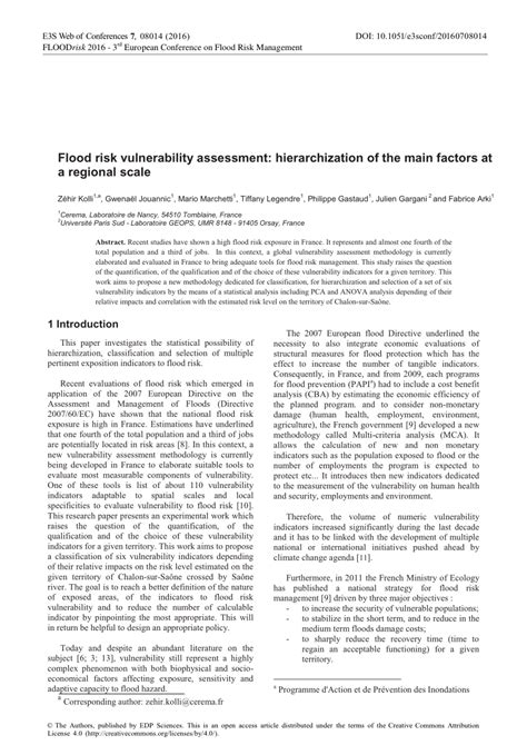 pdf flood risk vulnerability assessment hierarchization of the main factors at a regional scale