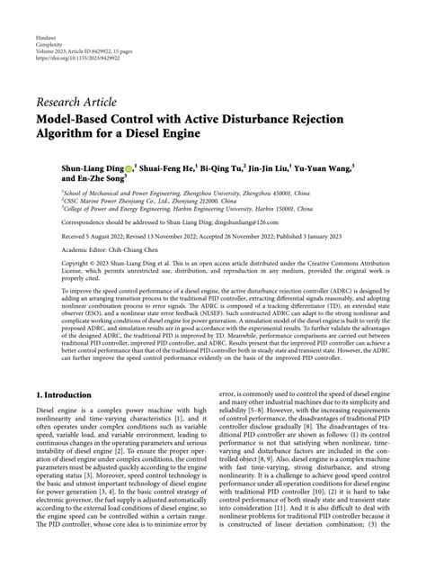 pdf model based control with active disturbance rejection algorithm for a diesel engine