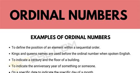 Ordinal Numbers Examples