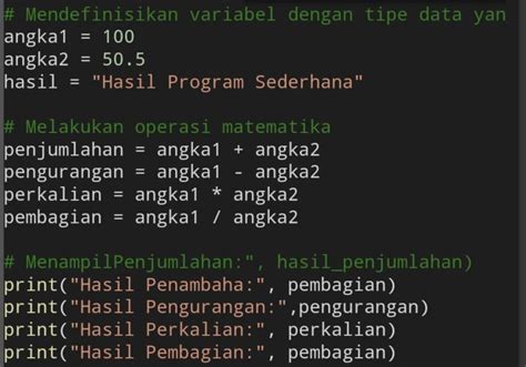 program sederhana penggunaan tipe data operator ekspresi dalam python