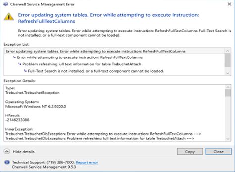 error updating system tables error while attempting to execute instruction