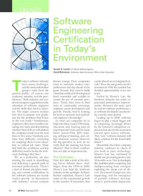 pdf software engineering certification in today s environment engineer today