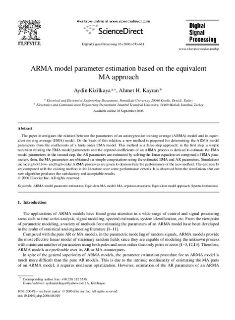 pdf arma model parameter estimation based on the equivalent ma approach ahmet hamdi kayran