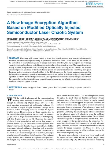 pdf a new image encryption algorithm based on modified optically injected semiconductor laser