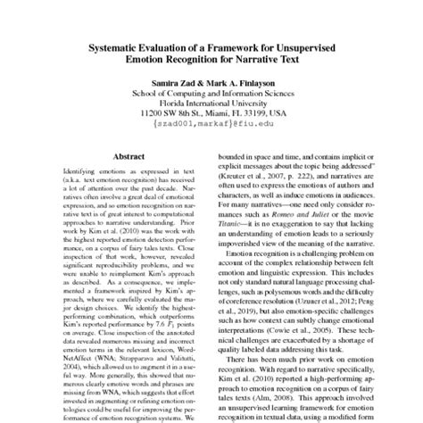 systematic evaluation of a framework for unsupervised emotion recognition for narrative text