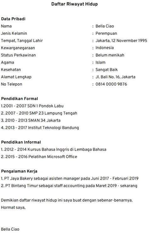 Contoh Daftar Riwayat Hidup Tulis Tangan Beserta Formatnya