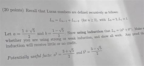 solved 20 points recall that lucas numbers are defined