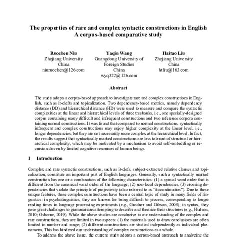 the properties of rare and complex syntactic constructions in english a corpus based