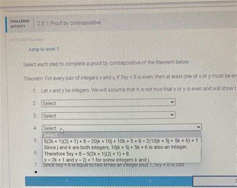 jump to level 1 select each step to complete a proof by contrapositive of the theorem below