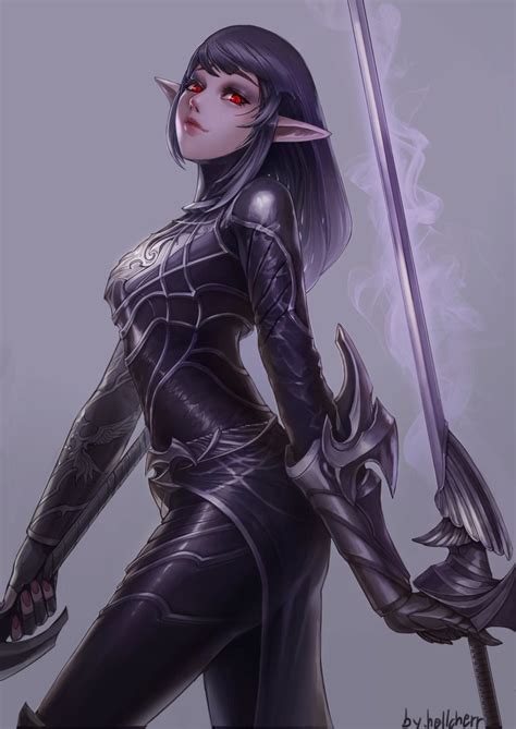1girl Absurdres Armor Dual Wielding Elf Gauntlets Hellcherr Highres Lipstick Long Hair Looking