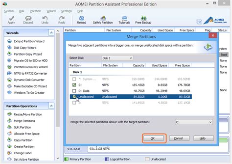how to add unallocated space into partition in windows 10 safely