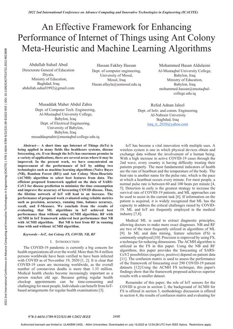 pdf an effective framework for enhancing performance of internet of things using ant colony