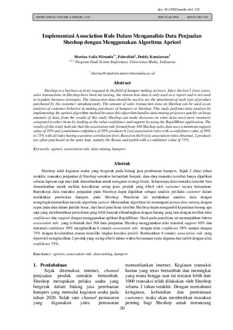 pdf implementasi association rule dalam menganalisis data penjualan sheshop dengan menggunakan