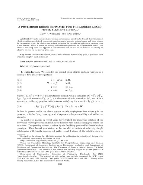 pdf a posteriori error estimates for the mortar mixed finite element method