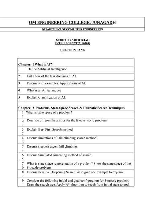 ai question bank ai lab manual subject artificial intelligence 2180703 question bank