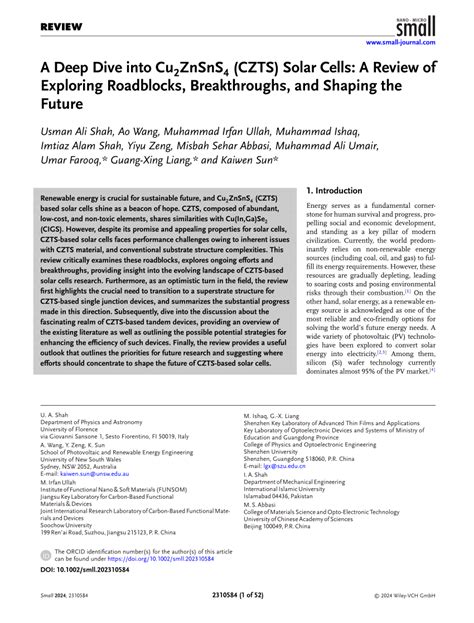 PDF A Deep Dive Into Cu2 ZnSnS4 CZTS Solar Cells A Review Of